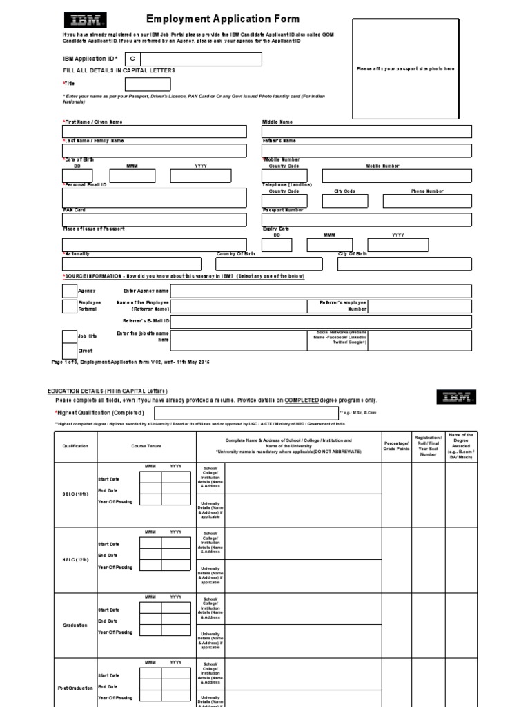 IBM Employment Application Form_.Xl | Identity Document | Background Check