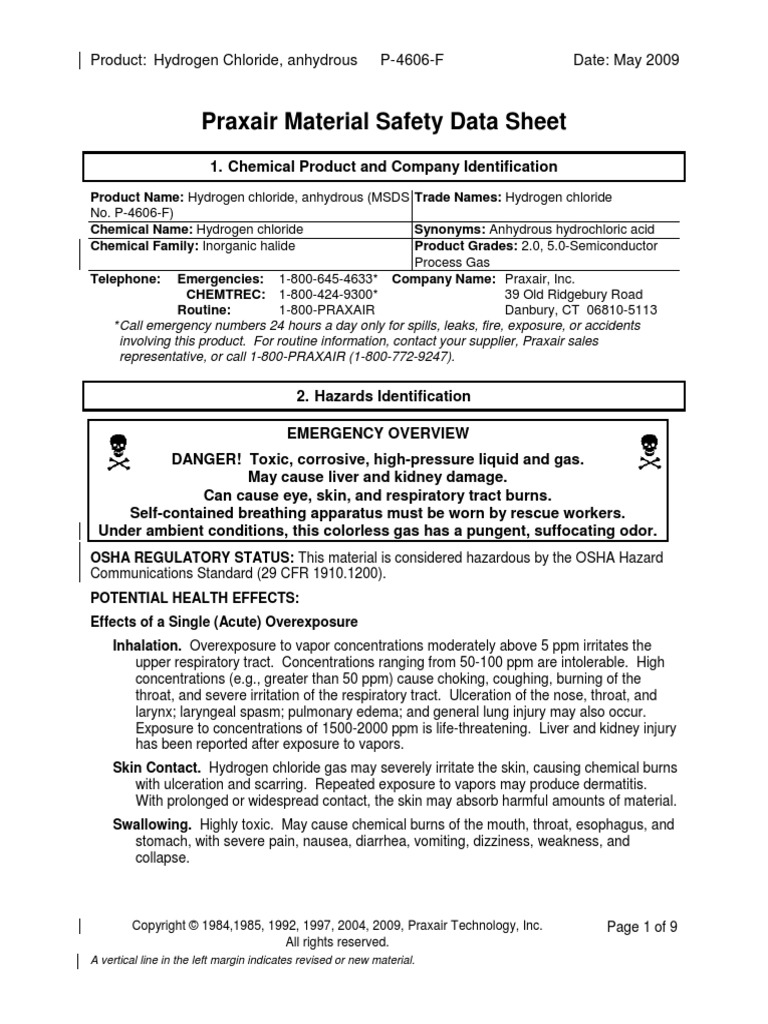 Hydrogen Chloride HCl2 Safety Data Sheet SDS P4606 | PDF | Personal ...