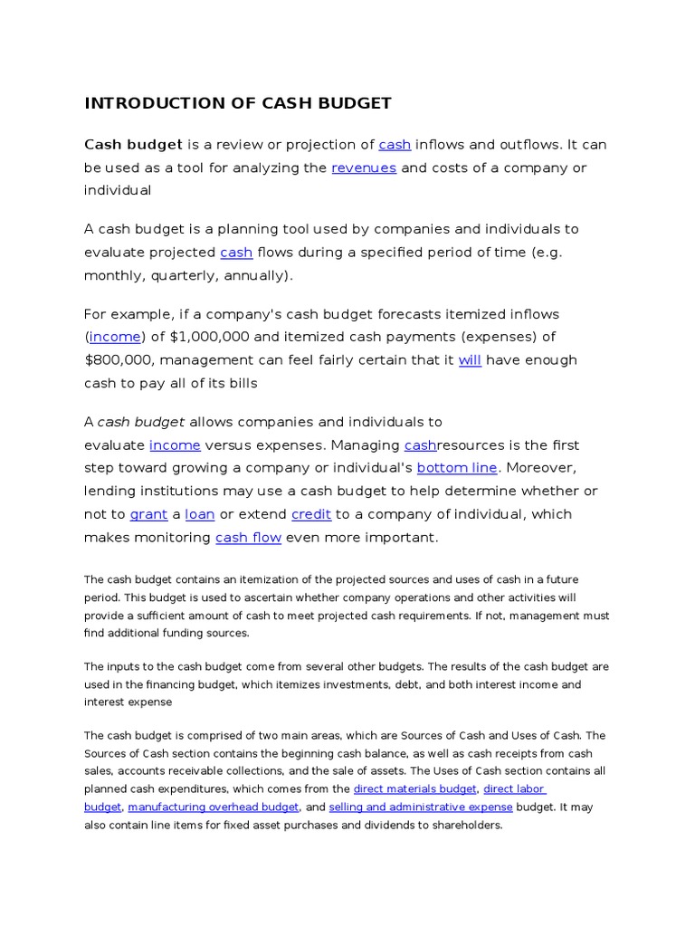 Introduction of Cash Budget | PDF | Budget | Dividend