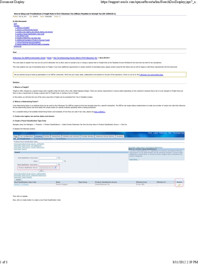 Freight Rule in R12 E-Business Tax (EBtax) Payables To Exempt Tax | PDF ...