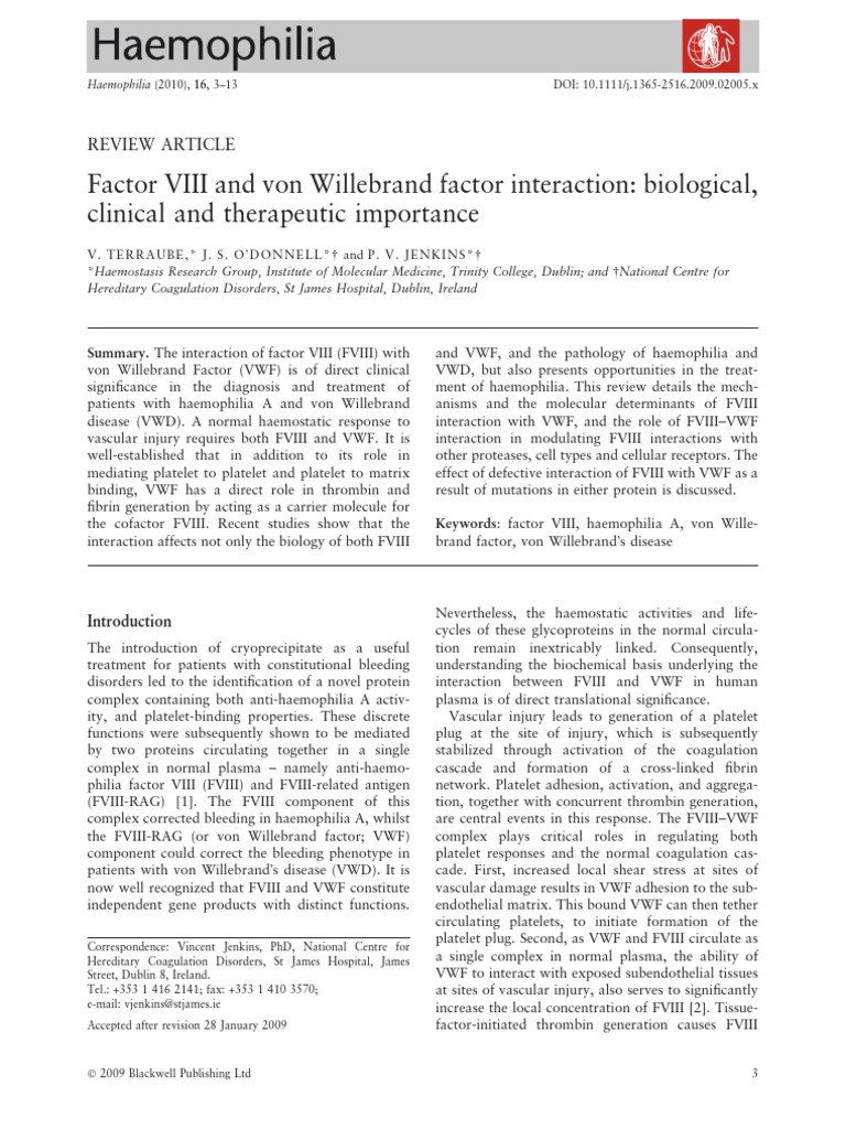 Factor VIII and VWF | PDF | Coagulation | Platelet