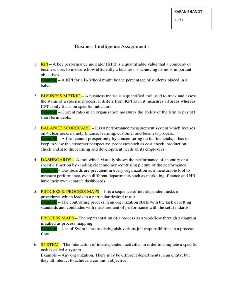 Business Intelligence Assignment 1: Karan Bhanot C - 71 | PDF | Performance Indicator | Business ...