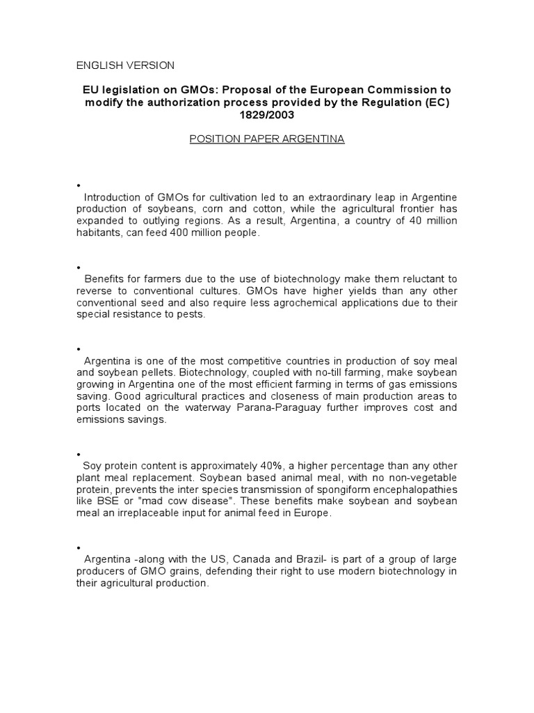 Position Paper Argentina Gmo | PDF | Genetically Modified Organism ...