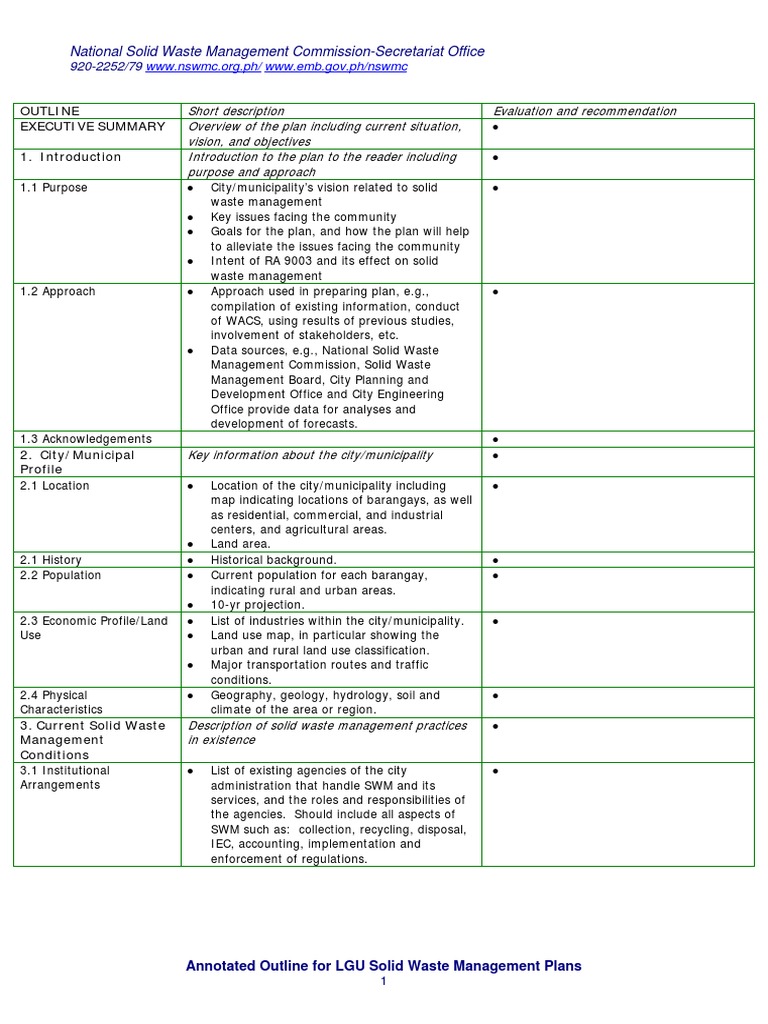 Annotated Outline 10yr Plan | PDF | Waste Management | Landfill