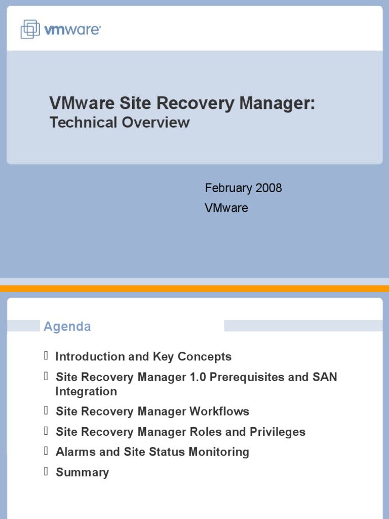 VMware Site Recovery Manager Overview | PDF | Disaster Recovery ...