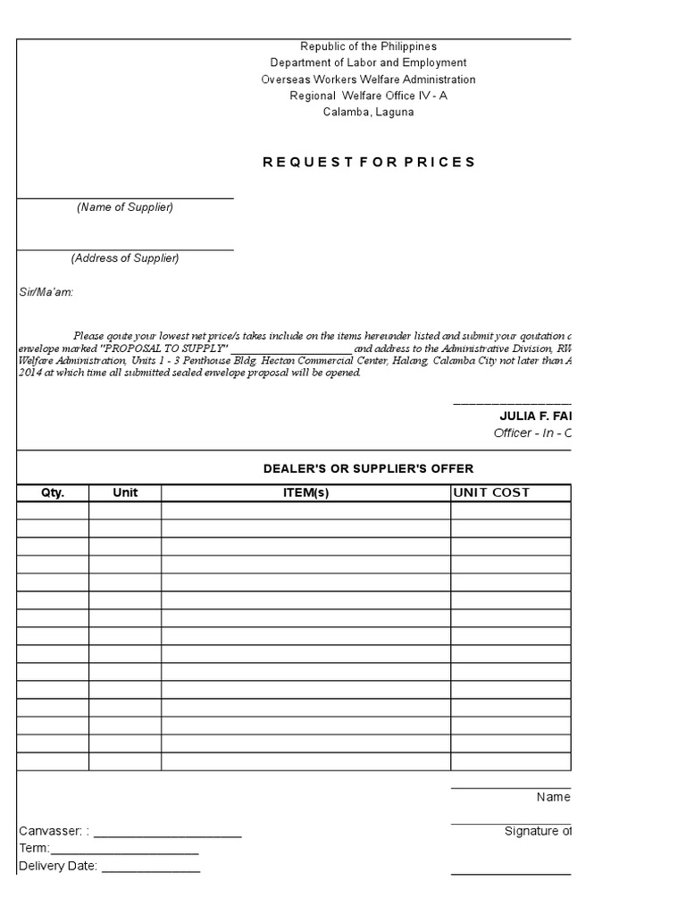 Canvass Form 101 | PDF | Envelope | Cuisine