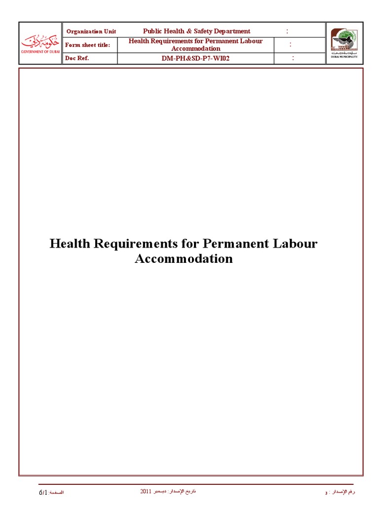 Health Requirements For Permanent Labour Accommodation: Organization ...