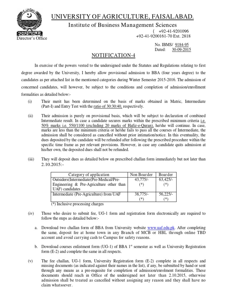 Notification BBA 4 Submitted For UAf Website 30-09-2015 | PDF ...