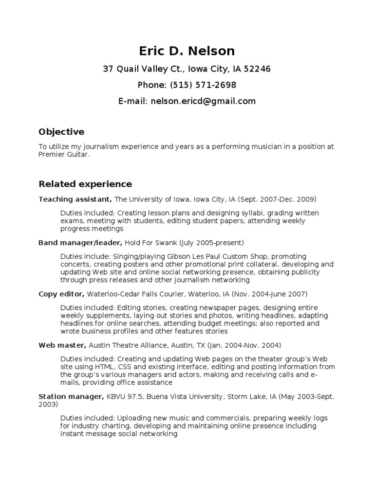 Eric D. Nelson: 37 Quail Valley CT., Iowa City, IA 52246 Phone: (515 ...