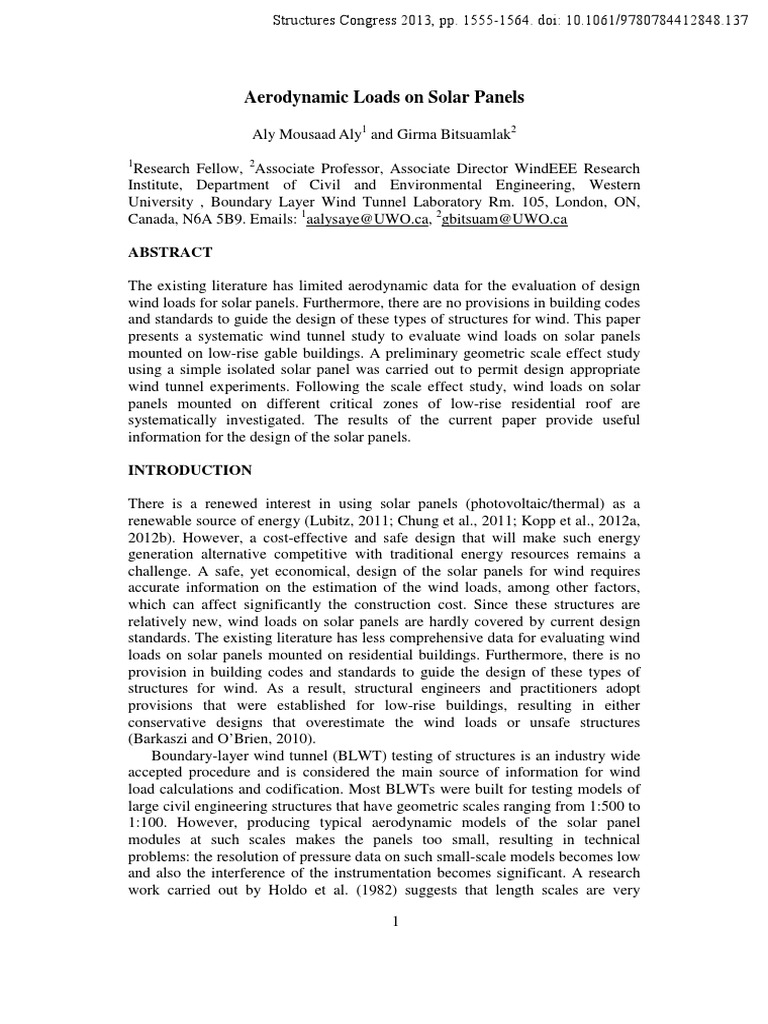 Aerodynamic Loads on Solar Panels: Scale Effects and Critical Zones ...