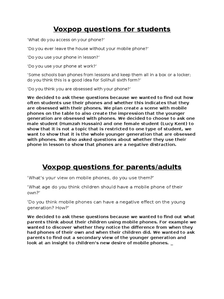 Voxpop and Expert Questions | PDF