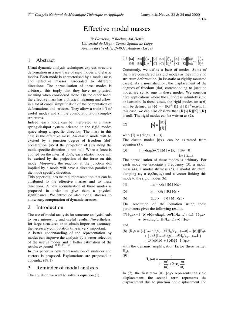 Effective Modal Masses: 1 Abstract | PDF | Matrix (Mathematics ...