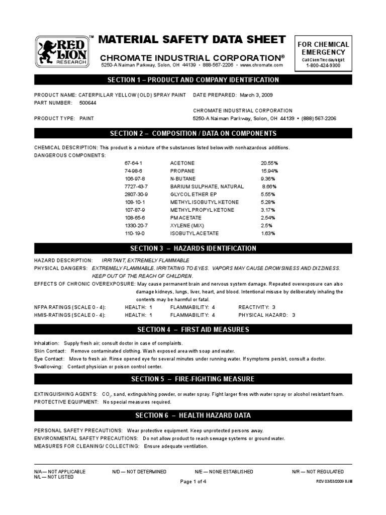 Material Safety Data Sheet: Chromate Industrial Corporation | PDF ...