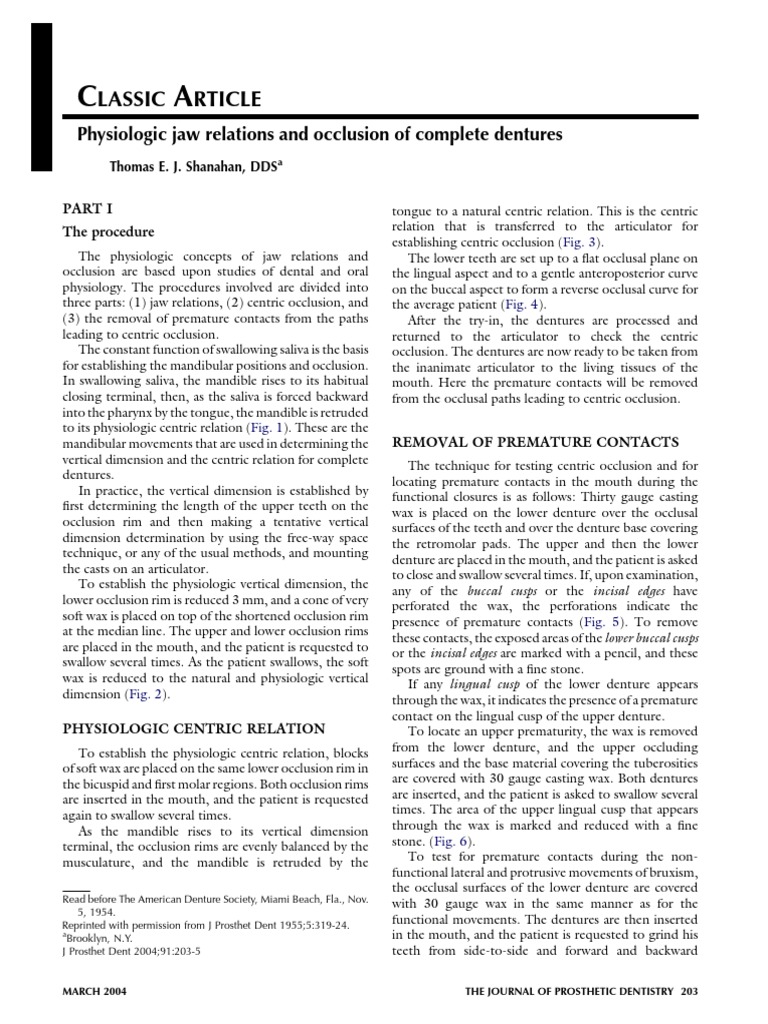 Physiologic Jaw Relations and Occlusion of Complete Dentures | PDF ...