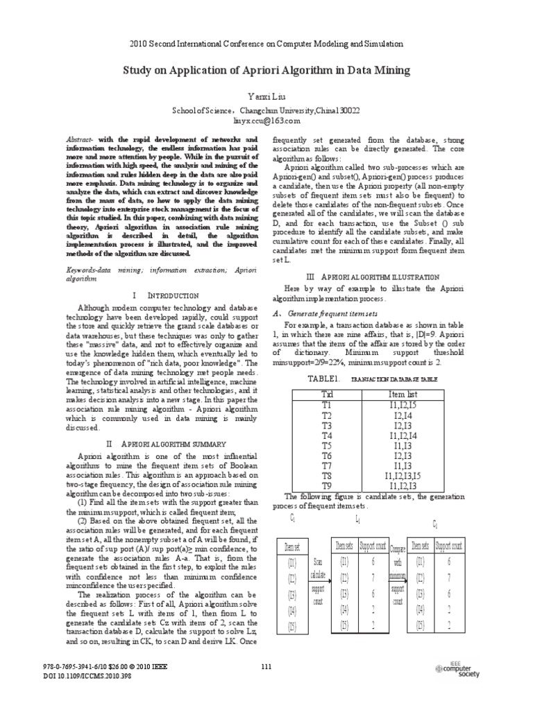 Study On Application of Apriori Algorithm in Data Mining | PDF | Data Management | Information ...