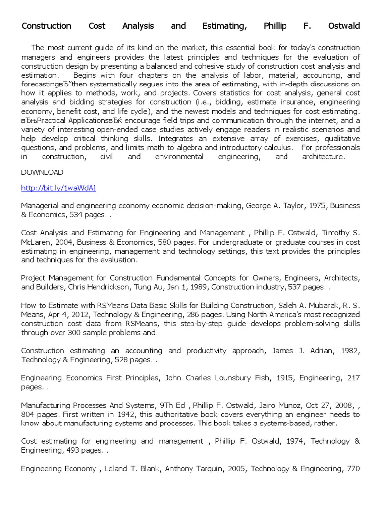 Construction Cost Analysis and Estimating | PDF | Engineering | Engineer