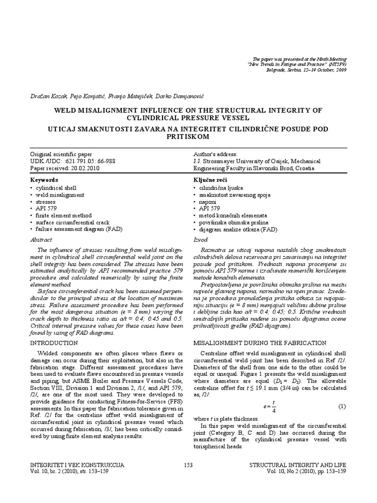 Weld Misalignment Influence On Structural Integrity of Cylindrical ...