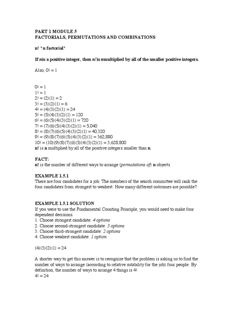 Factorials, Permutations and Combinations Explained | PDF