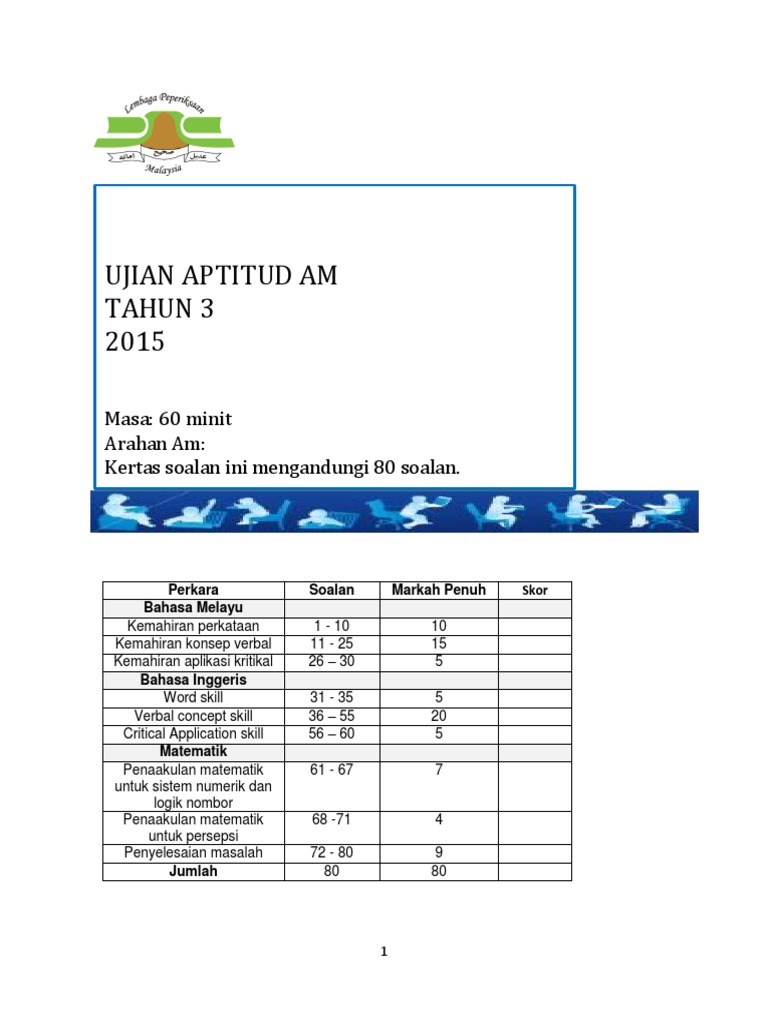 Ujian Aptitud Am Tahun 3 SK 2015 | PDF