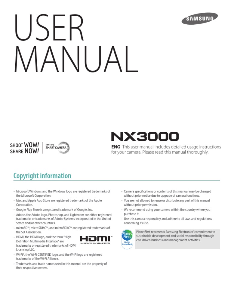 Samsung NX3000 English Manual | PDF | Shutter Speed | Film Speed