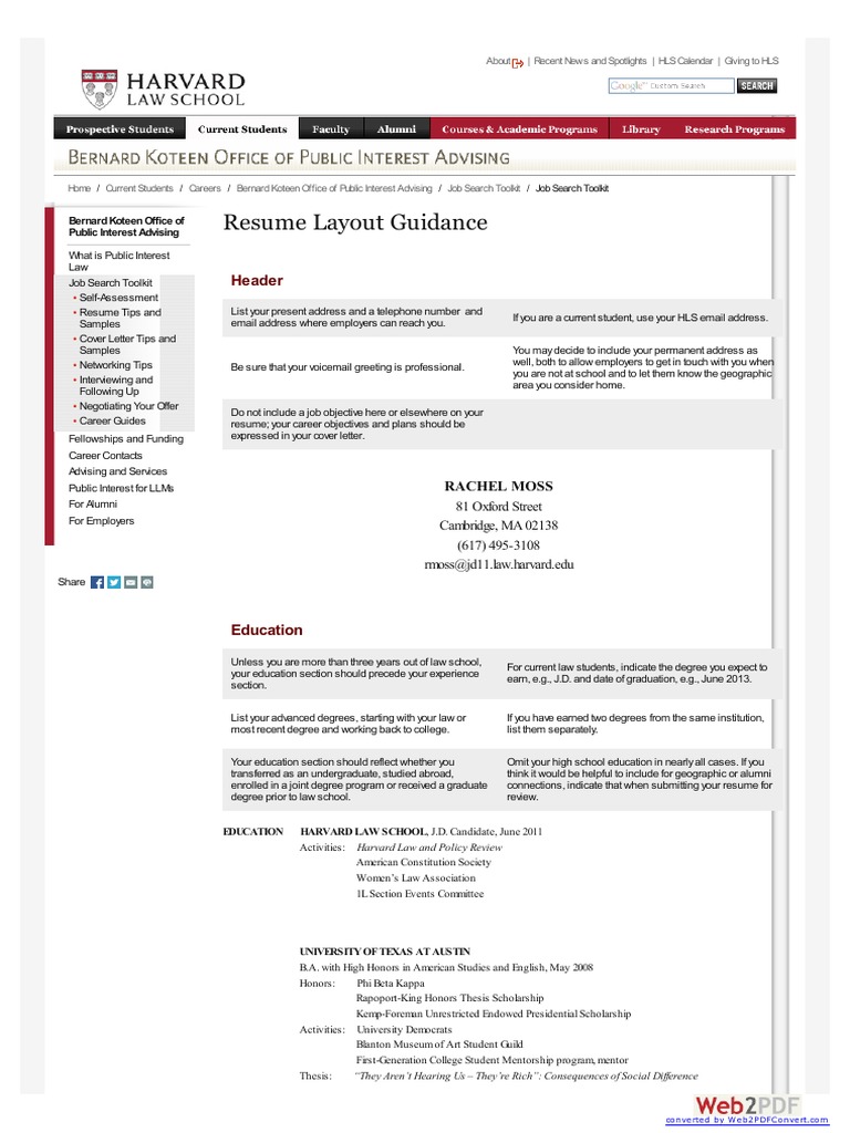 Resume Layout Guidance | Download Free PDF | Harvard Law School | Résumé