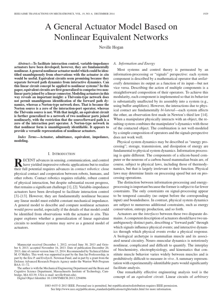 A General Actuator Model Based On Nonlinear Equivalent Networks | PDF ...