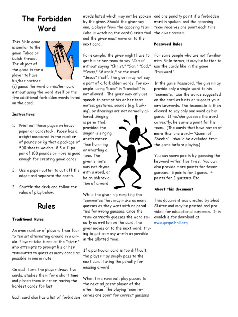 Sunday School Lesson Activity 014 The Forbidden Word - Bible Taboo Game ...