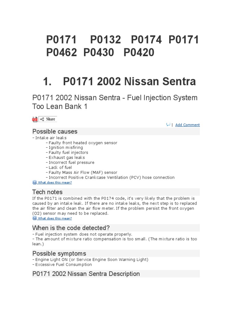 Fallas Vehículo P0171 P0132 P0174 P0171 P0462 P0430 P0420 | PDF | Fuel ...