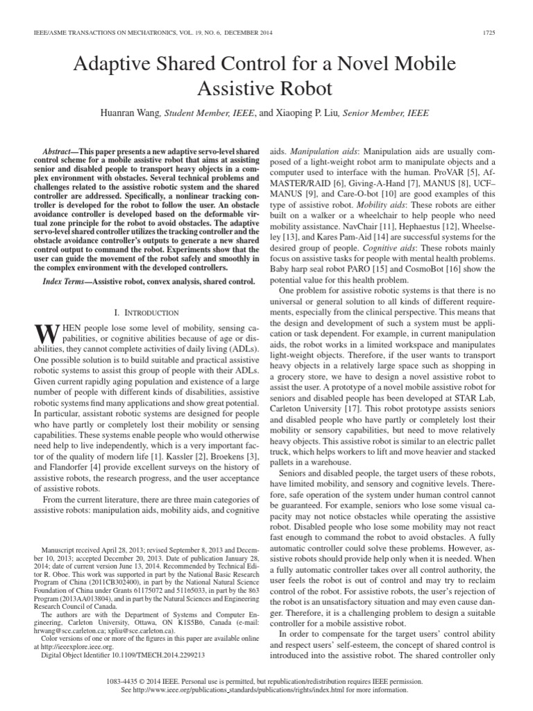 Adaptive Shared Control For A Novel Mobile Assistive Robot | PDF ...