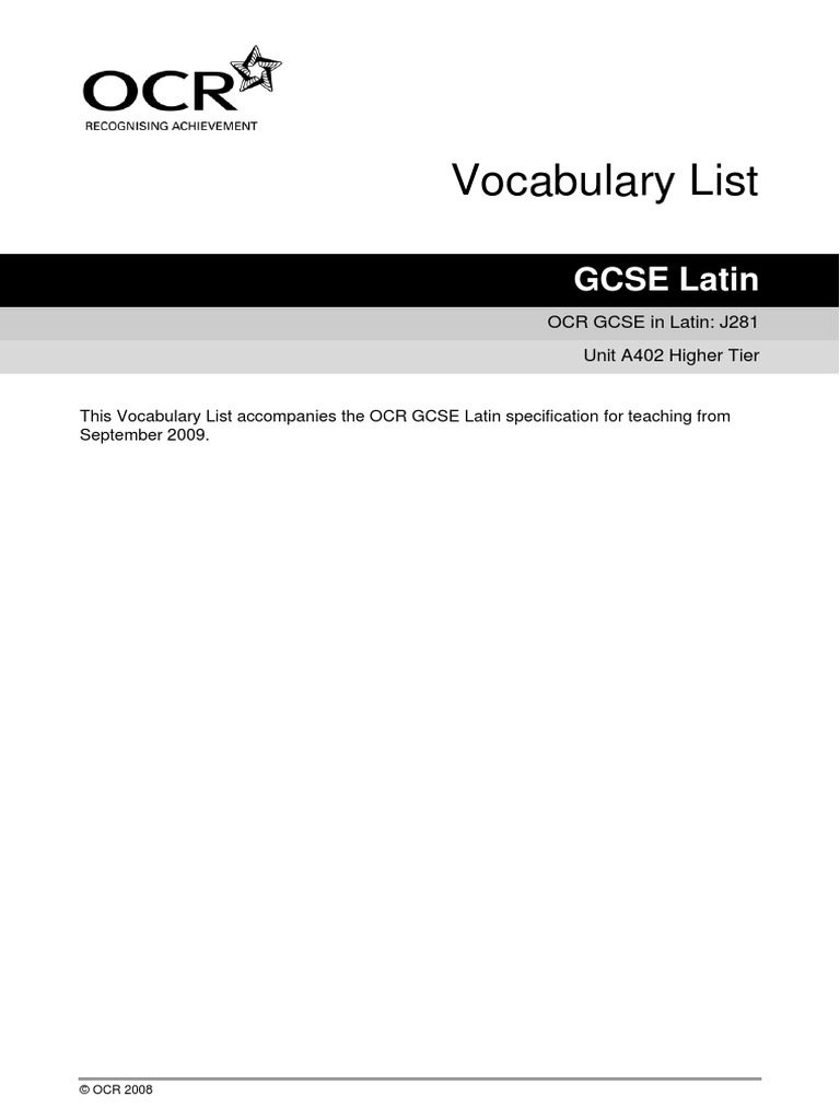 GCSE Latin Vocab List | PDF | Verb | Adjective