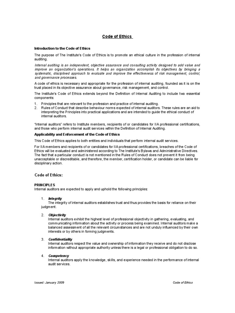 IIA Code of Ethics | Internal Audit | Social Institutions