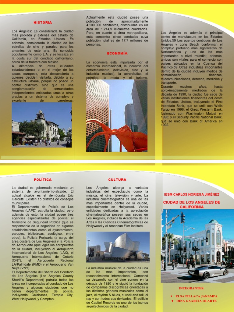 Triptico Los Angeles de California | PDF | los Angeles | Ciudad