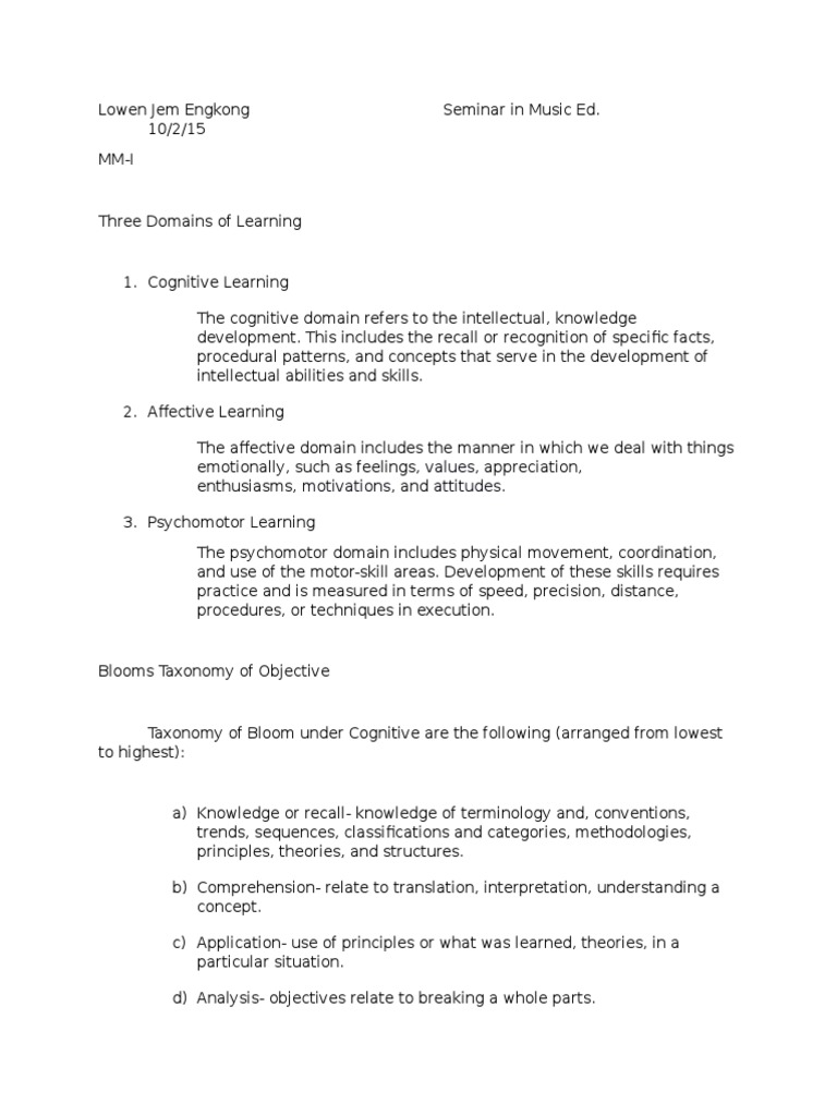 Three Domains of Learning: An Analysis of Bloom's Taxonomy of ...