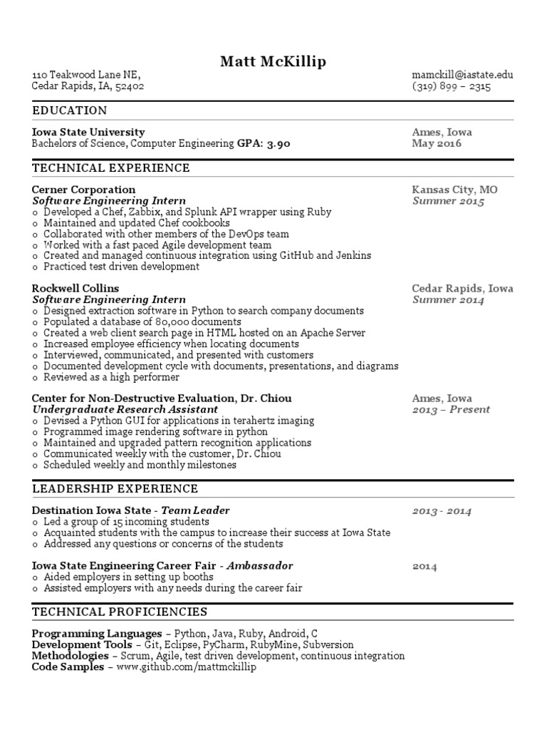 Resume - Matt Mckillip | PDF | Computers
