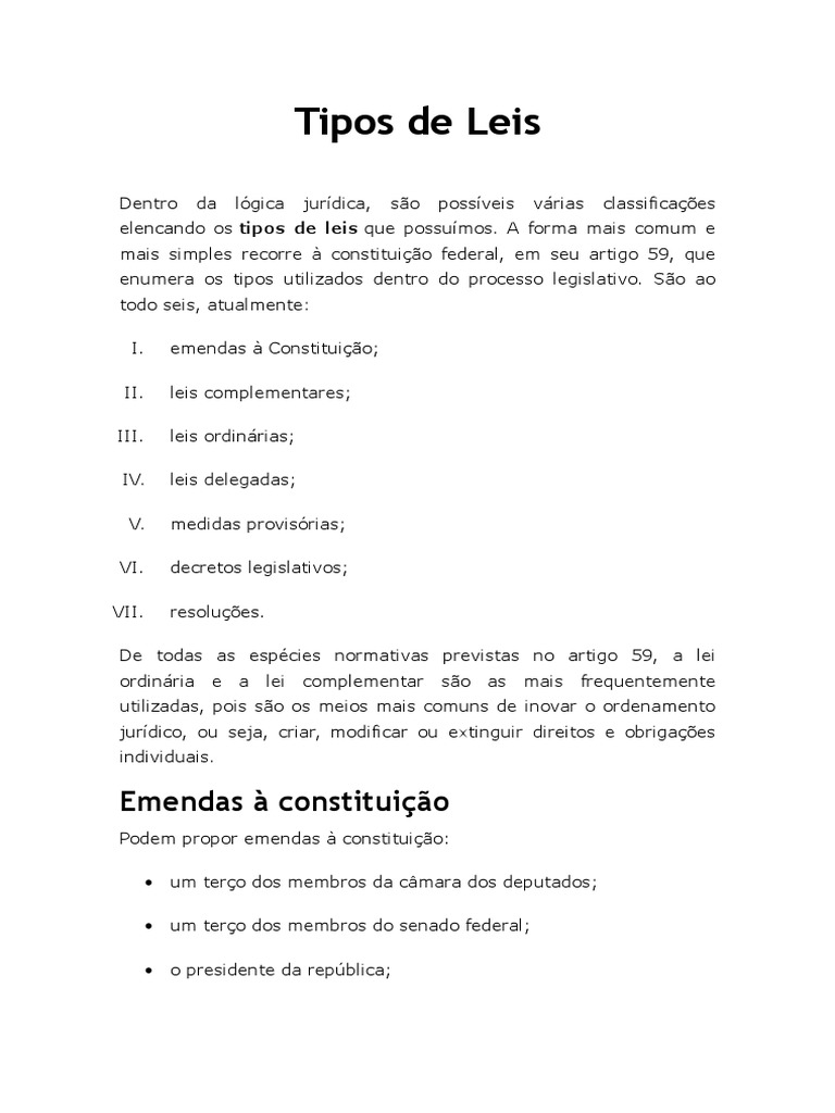 Tipos de Leis | PDF | Emenda Constitucional | Lei Estatutária