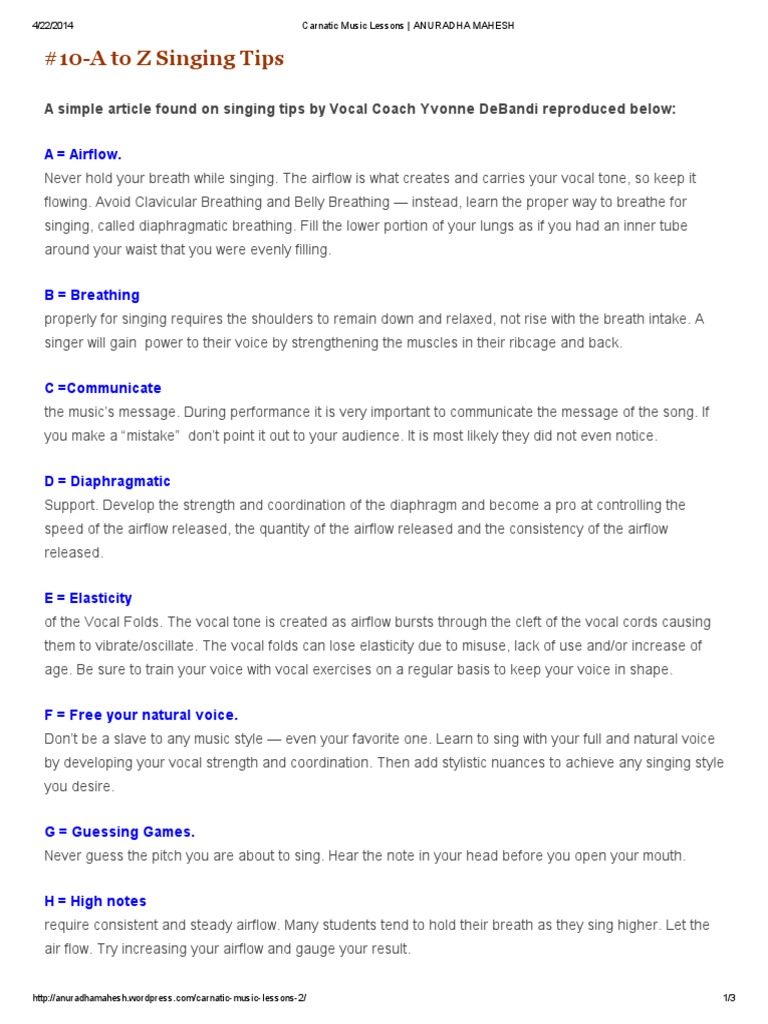 Carnatic - Singing Tips Carnatic Music Lessons - ANURADHA MAHESH | PDF ...