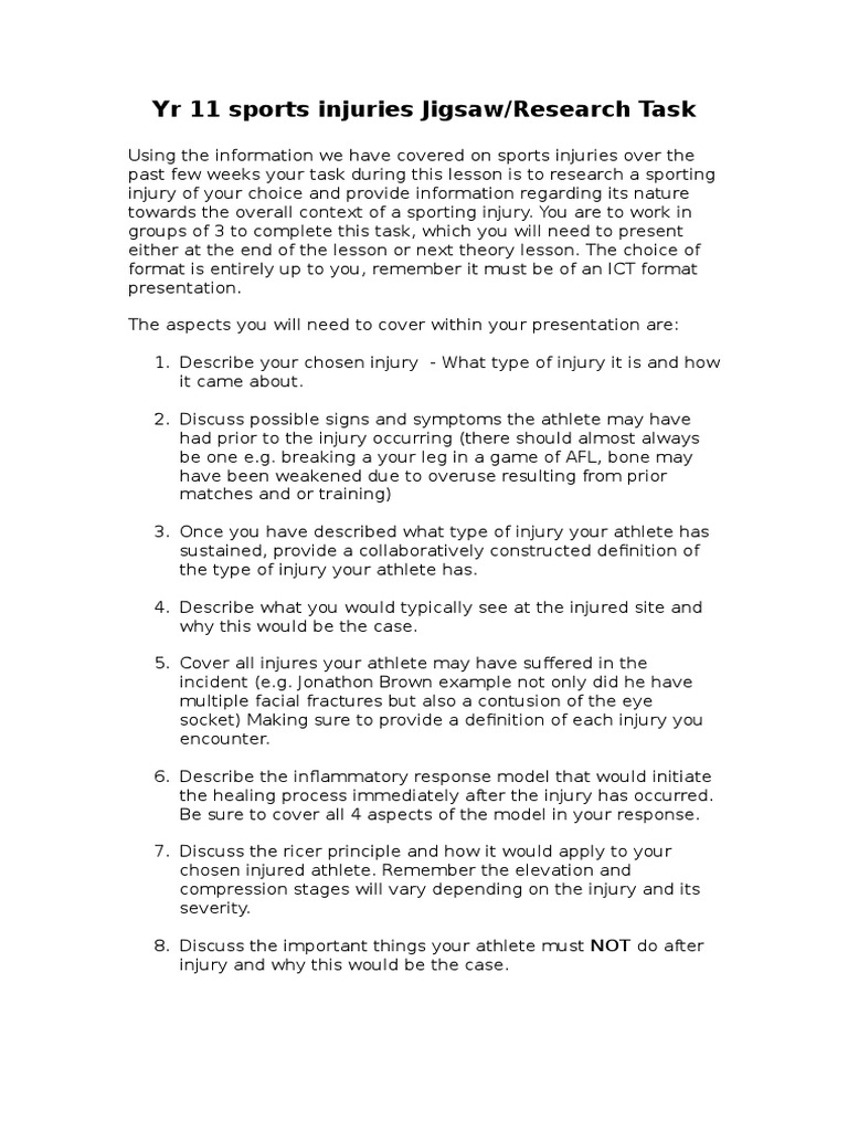 Yr 11 Sports Injury Research Task | PDF | Epistemology | Psychology