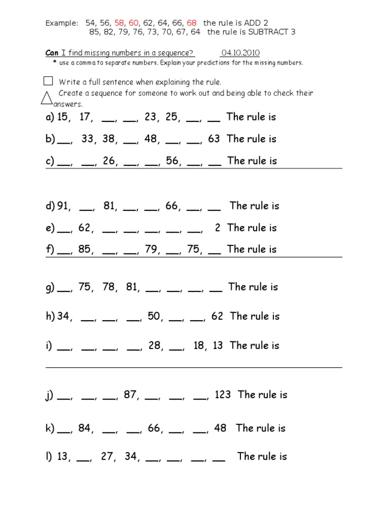 Identifying Missing Number Patterns | PDF