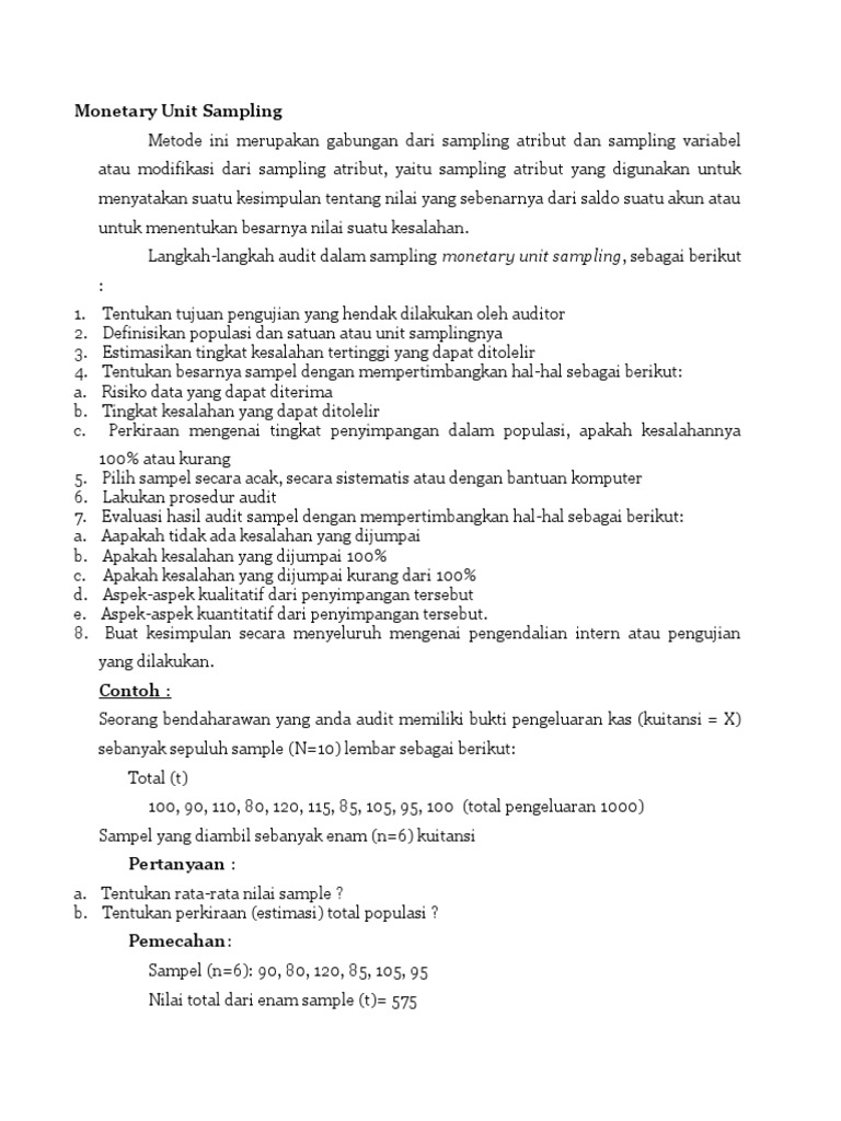 Monetary Unit Sampling | PDF