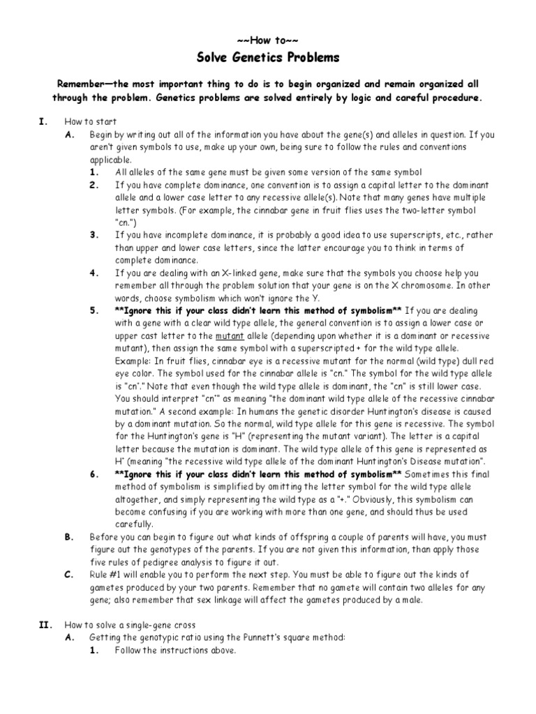 Solving Genetics Problems Guide | PDF | Dominance (Genetics) | Allele