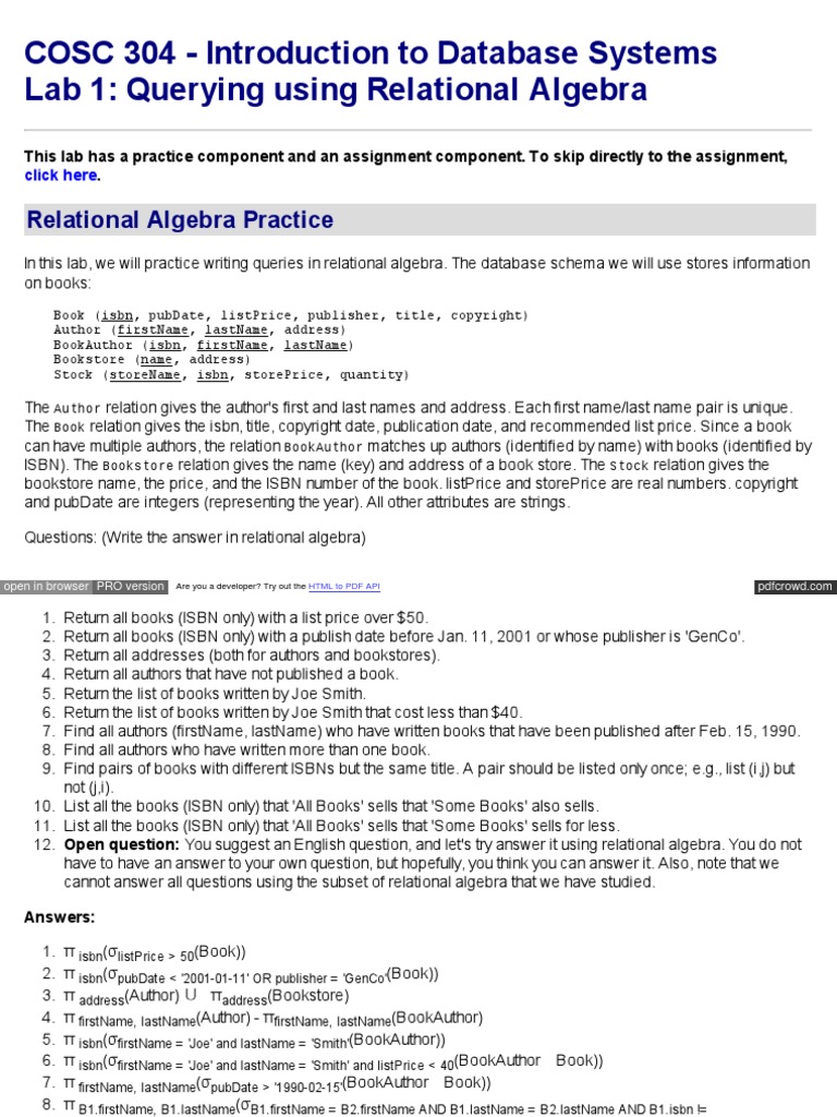 Querying Using Relational Algebra | PDF | Relational Database | Areas Of Computer Science