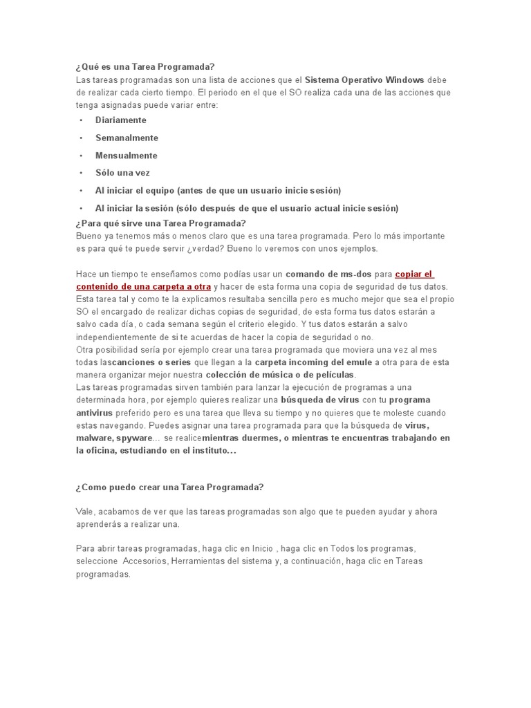 Qué Es Una Tarea Programada | PDF | Apoyo | Virus de computadora