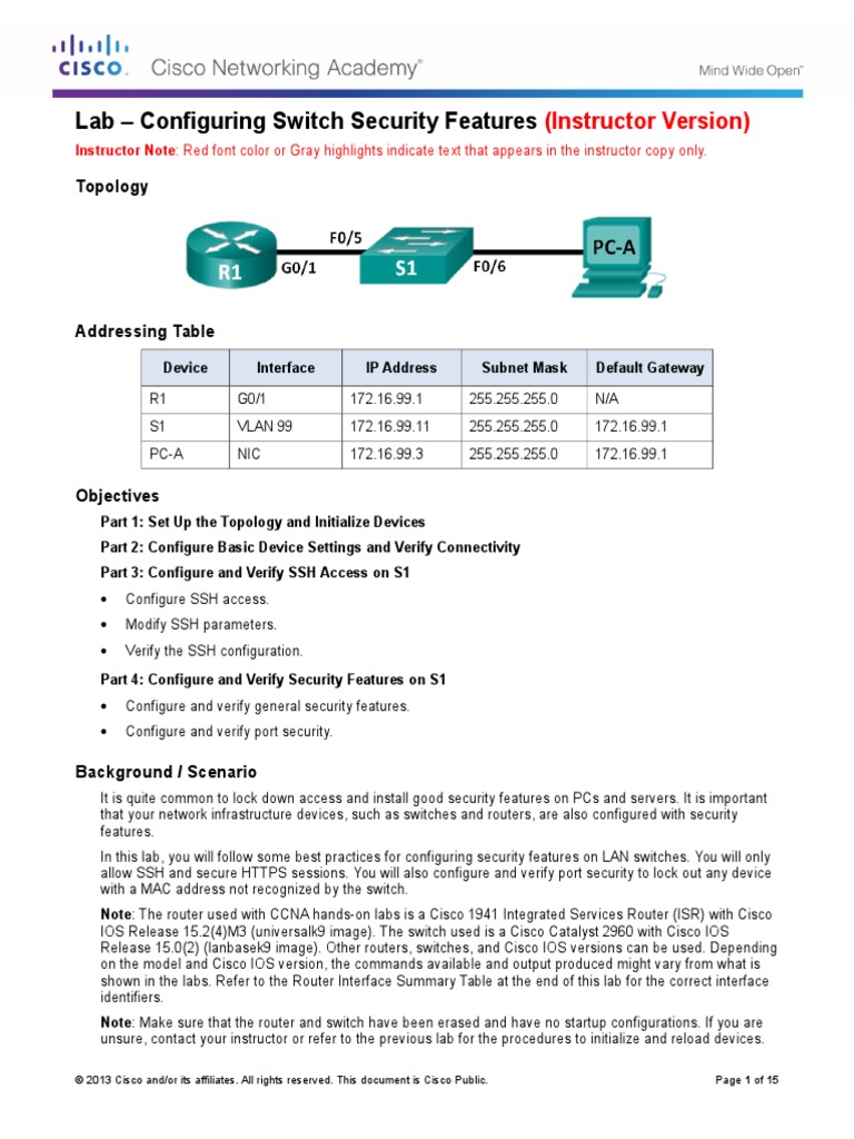 2.2.4.11 Lab - Configuring Switch Security Features - ILM | PDF | Secure Shell | Network Switch