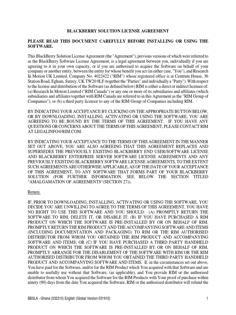 Blackberry Solution License Agreement Please Read This Document ...