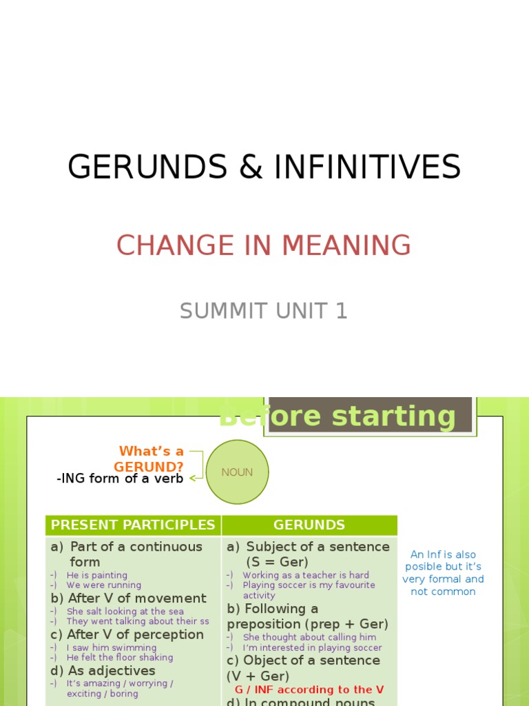 Gerunds and Infinitives: Understanding the Changes in Meaning | PDF ...