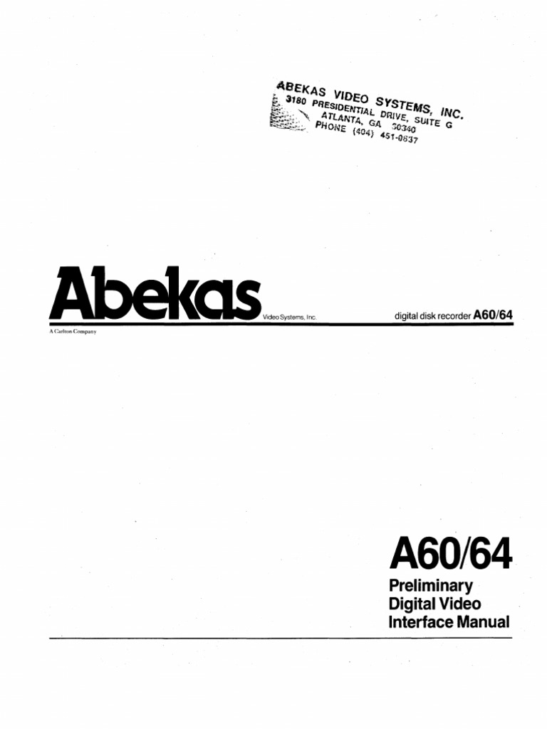 Abekas A60 A64 Digital Disk Recorder Preliminary Interface Manual Aug87 ...