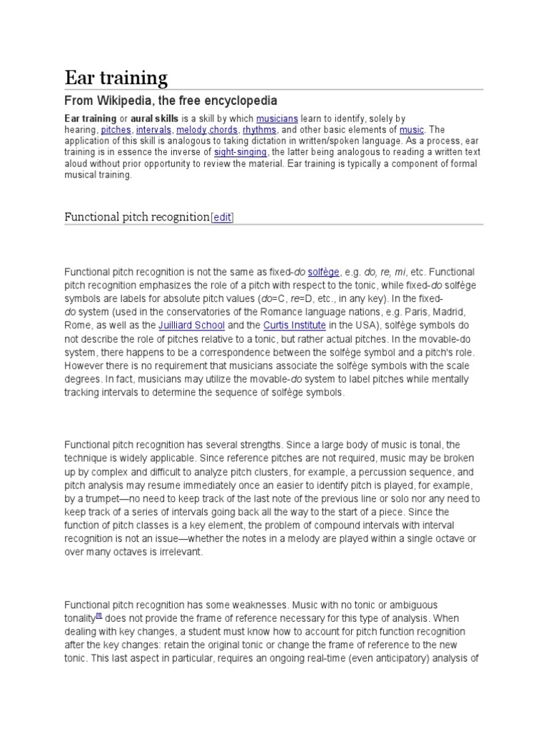 Developing Musical Ear Skills: An Overview of Functional Pitch Recognition, Interval Recognition ...