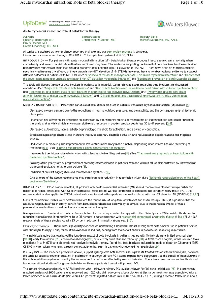 Role of Beta Blockers On AMI | PDF | Percutaneous Coronary Intervention ...