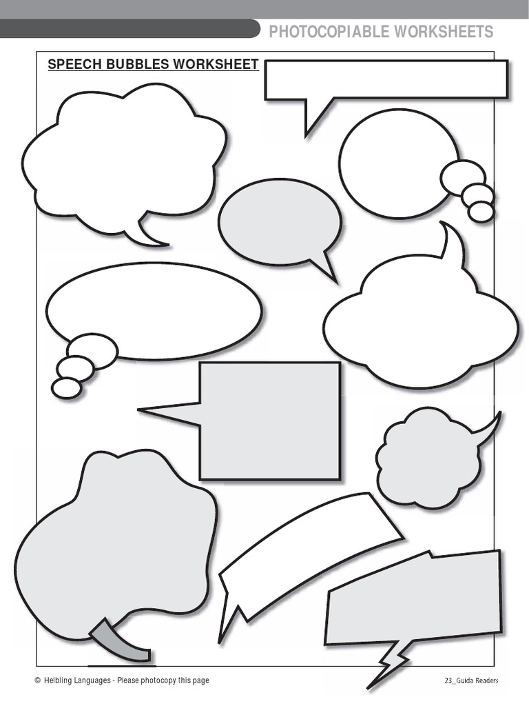 Photocopiable Worksheets: Speech Bubbles Worksheet | PDF