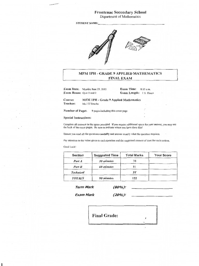 Grade 9 Academic Math Practice Test | PDF